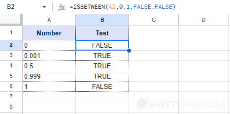 Google Sheets Function: ISBETWEEN